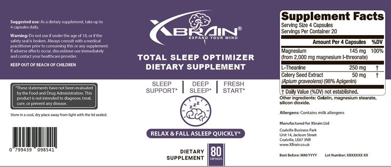 Total Sleep Optimizer - 80 Capsules | Sleep Nootropic | XBrain